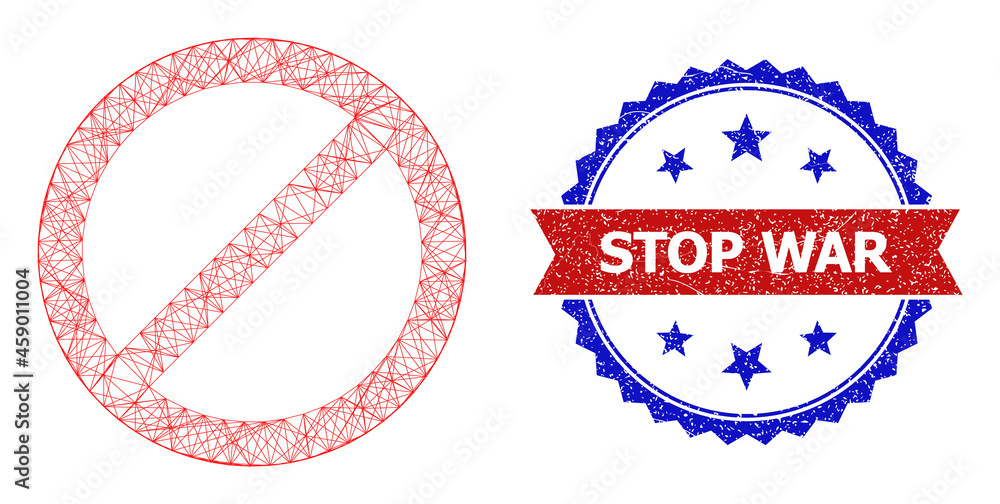 Vecteur Stock Net mesh stop wireframe icon, and bicolor dirty Stop War ...