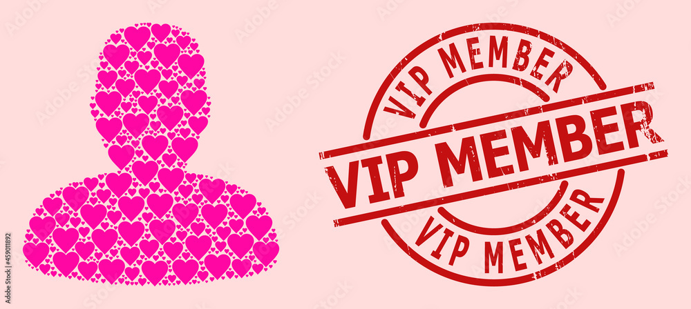 Textured Vip Member stamp seal, and pink love heart pattern for person ...