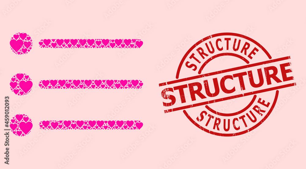 Textured Structure stamp, and pink love heart mosaic for list items ...