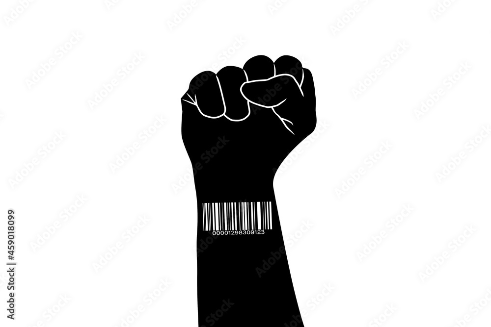 barcode on the hand clenched into a fist on a white background Stock ...