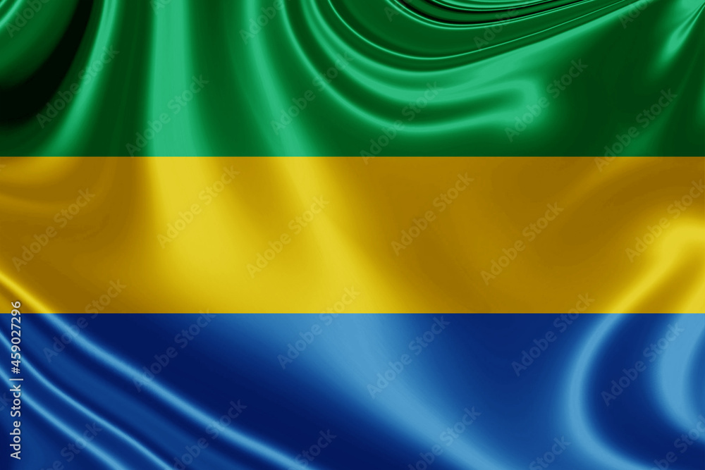 gabon fabric flag waving . 3D illustration Stock Illustration | Adobe Stock