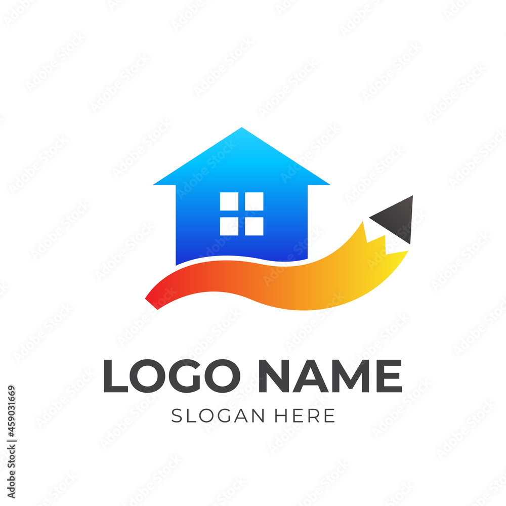 education house logo vector, house and pencil, combination logo with ...