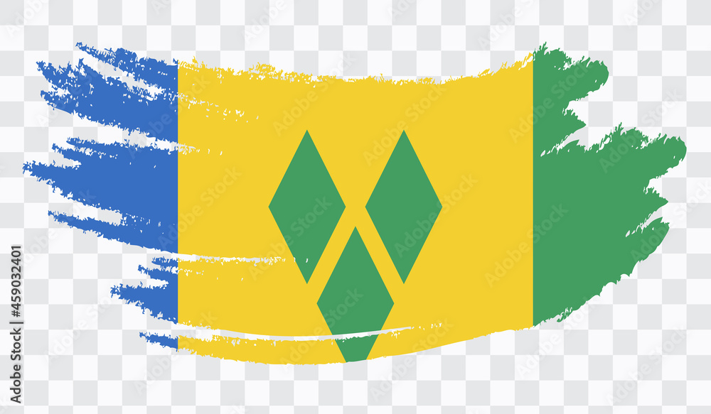 Grunge brush stroke with SAINT VINCENT national flag. Watercolor ...