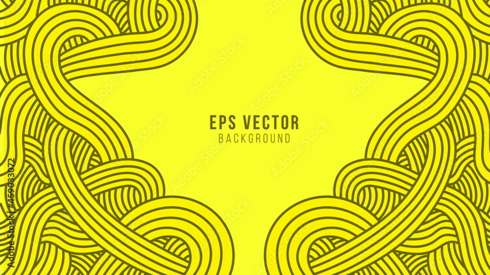 Yellow wavy lines abstract background with doodle outline wave style ...