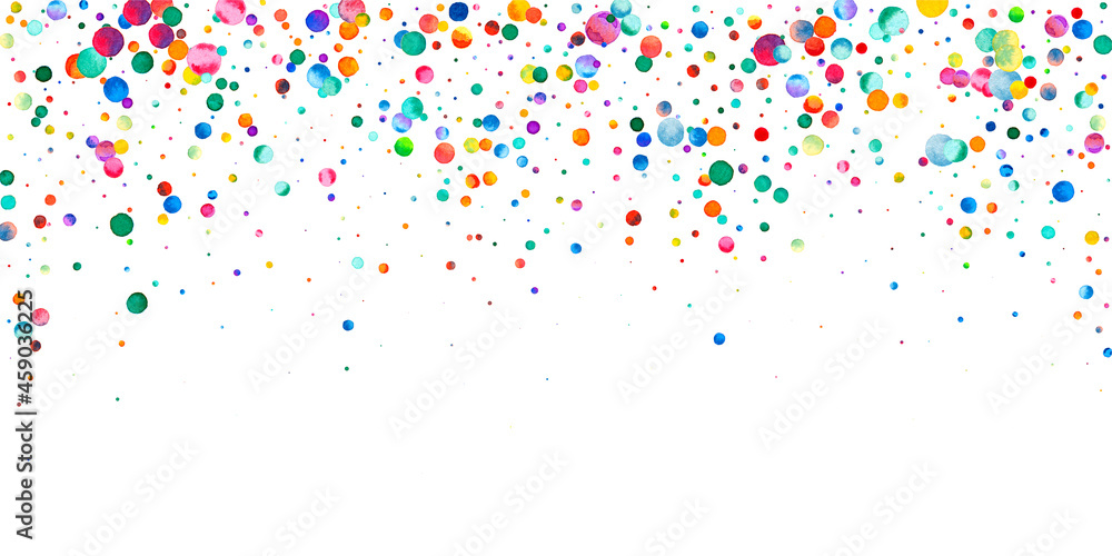 Watercolor confetti on white background. Adorable rainbow colored dots ...