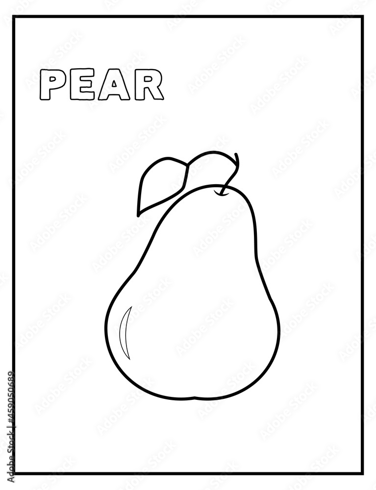 Cute pear black and white coloring page with name. Great for toddlers ...