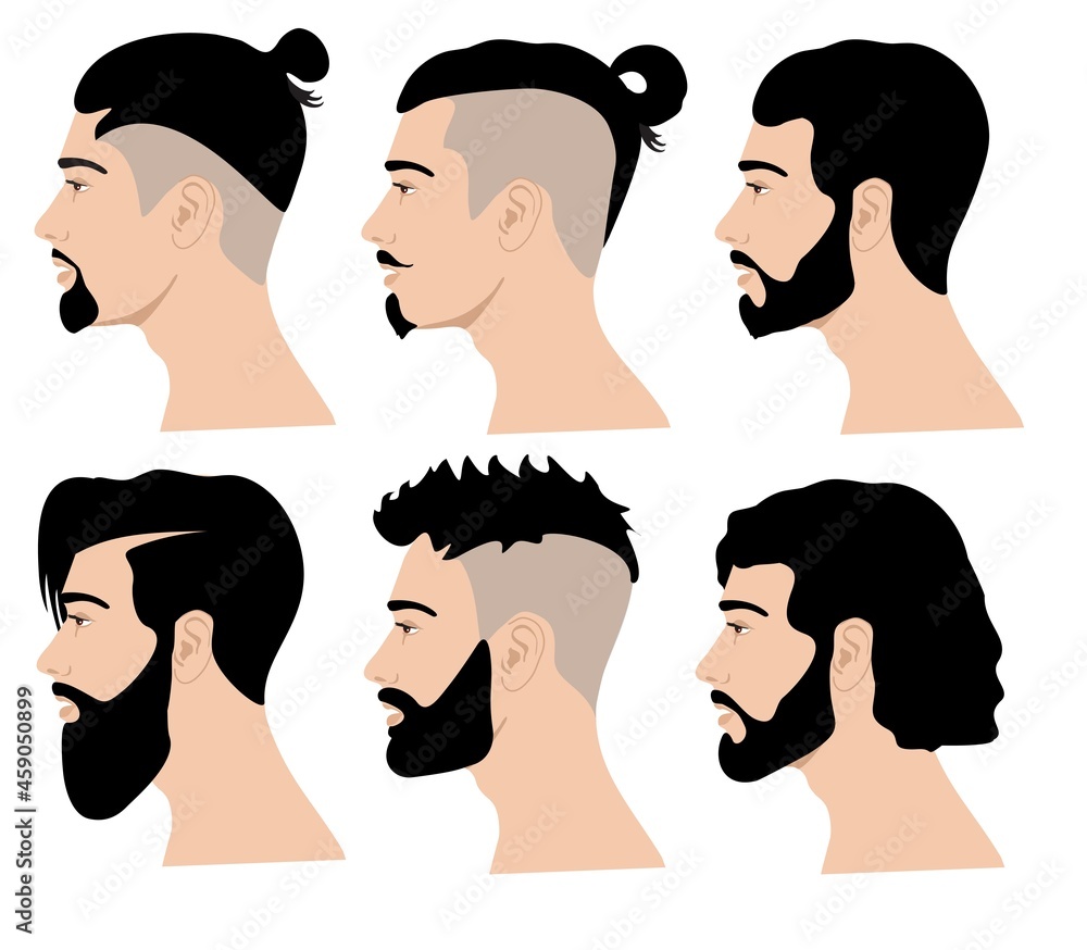 Side bearded face. Hairstyles and beards men profiles, caucasian ...