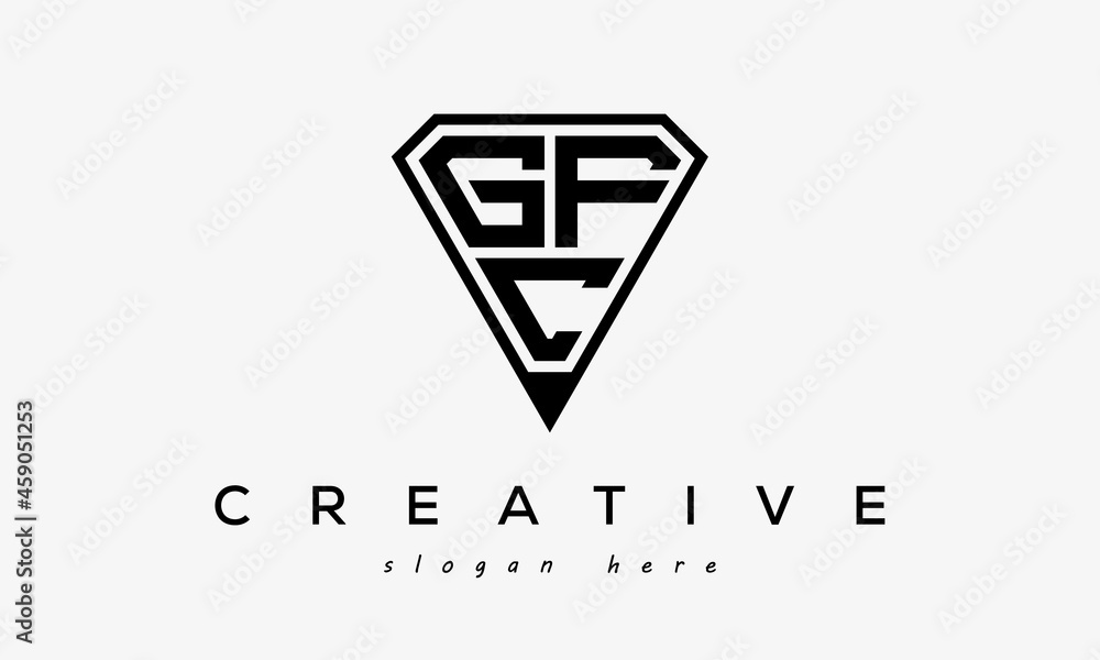 initial letters logo GFC black monogram diamond pentagon shape Stock ...