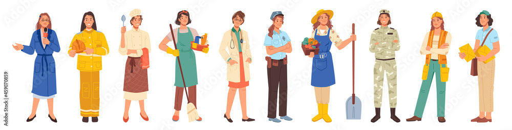 Different occupations, woman workers professions set isolated flat ...