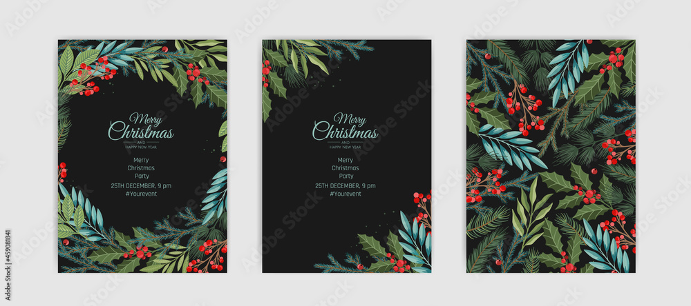 Vector Christmas Cards Set. Holiday Party Card Templates Design Stock ...