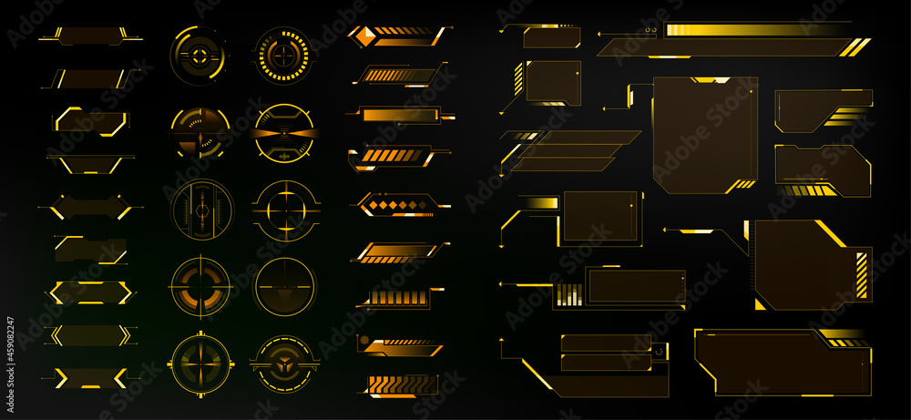 Big Collection yellow hi-tech elements, HUD, interface for GUI, UI, UX ...