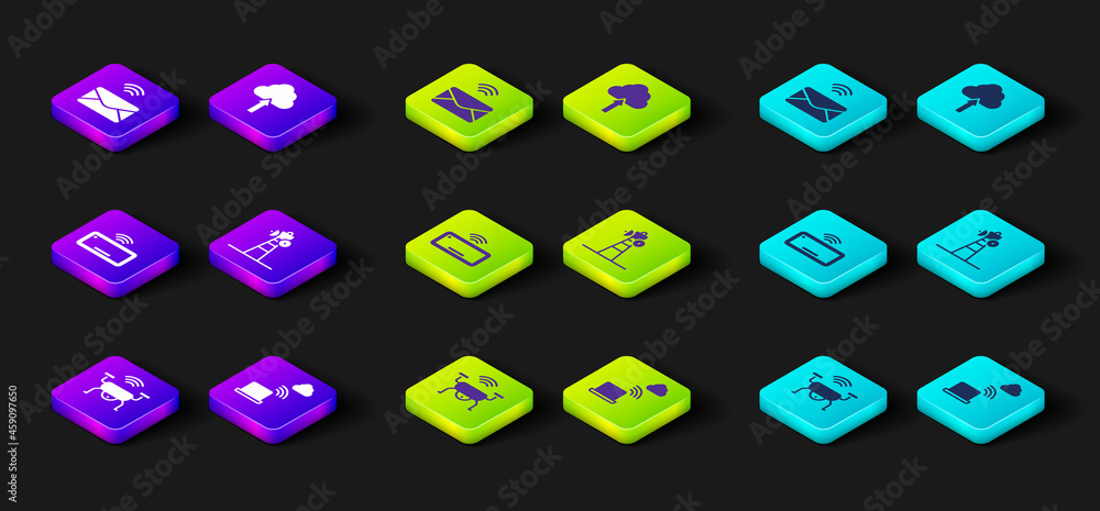 Set Smart drone system, Network cloud connection, Computer keyboard, Satellite dish, Cloud ...