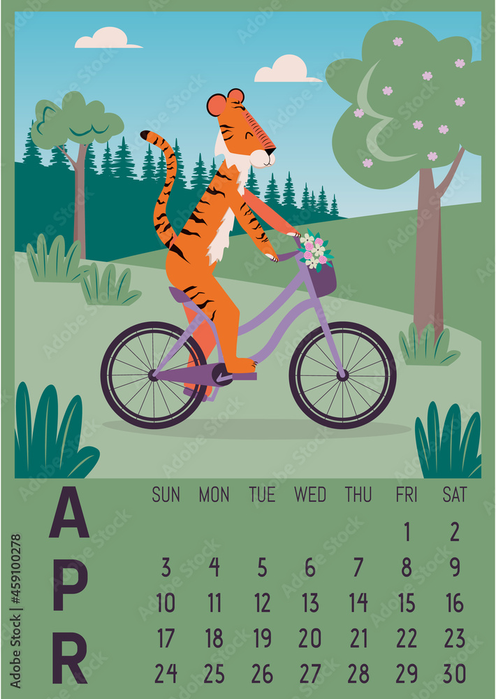 Vector vertical wall calendar template for April 2022 A4 A3 A2 A5 ...