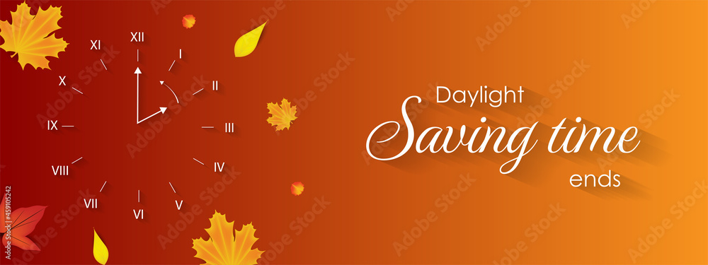 Set the clock to daylight saving time ends. Vector illustration with ...