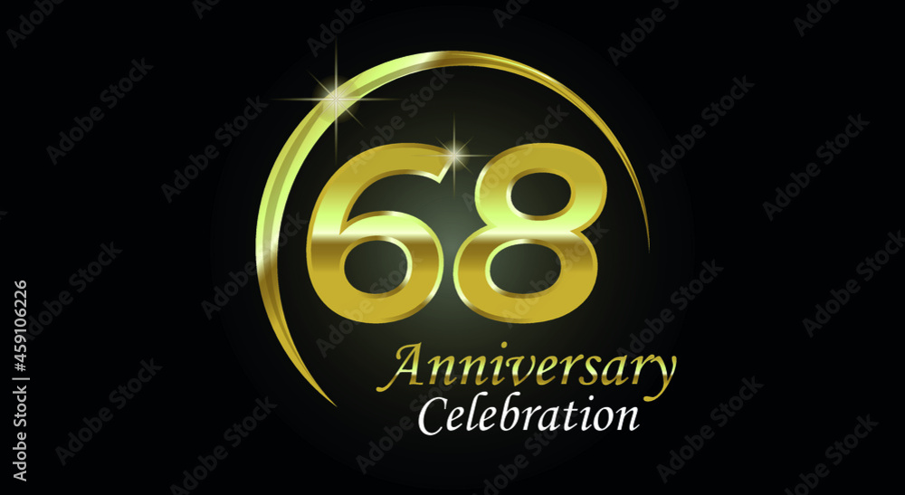 68 years anniversary celebration. Anniversary logo with ring in golden ...