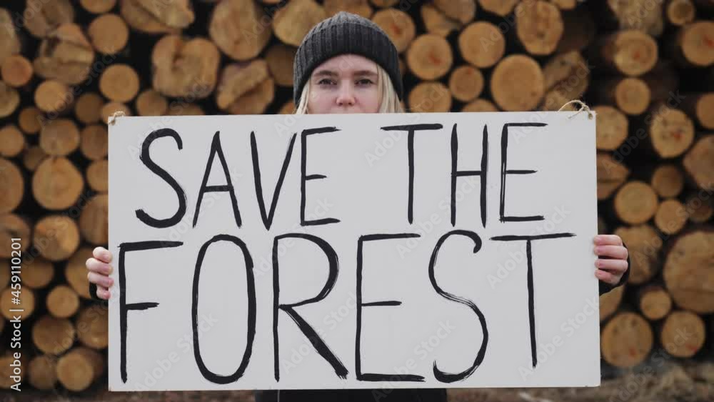 Video Stock environmental protest, poster save forest. climate change ...