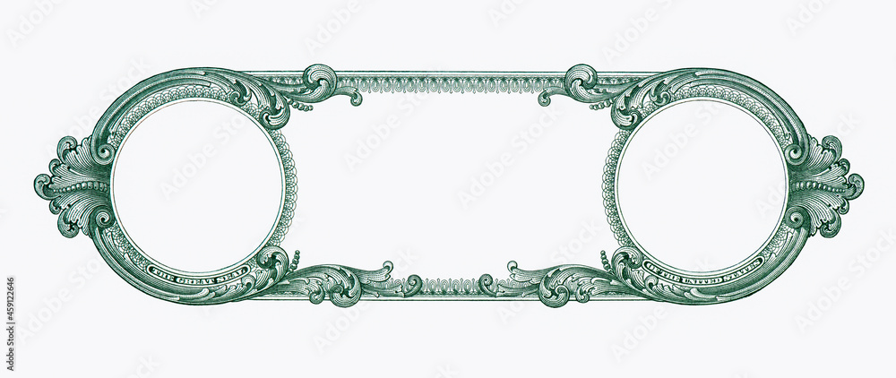 U.S.A. 1 dollar border with empty middle area. Clear One dollar side ...