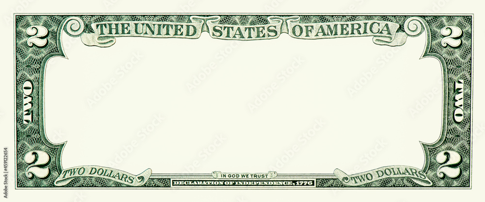 U.S.A. 2 dollar border with empty middle area. Clear Two dollar side ...