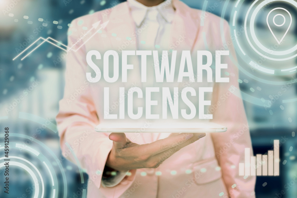 Hand writing sign Software License. Internet Concept legal instrument ...