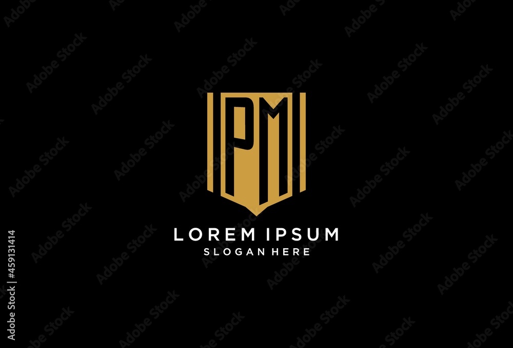 PM monogram logo with geometric shield icon design Stock Vector | Adobe ...