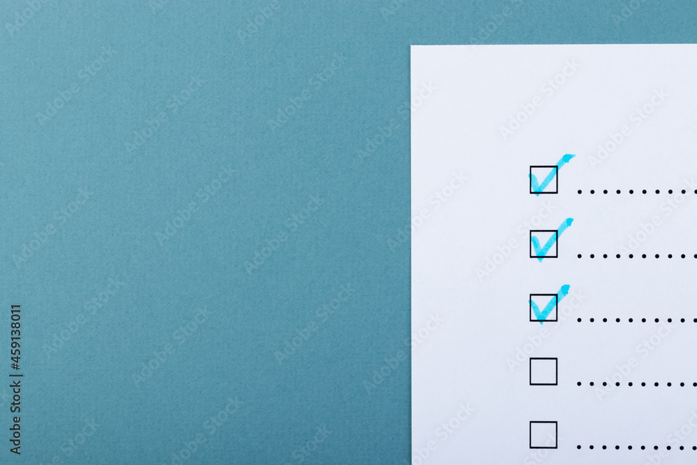 Check list with blue marked points on blue background Stock Photo ...