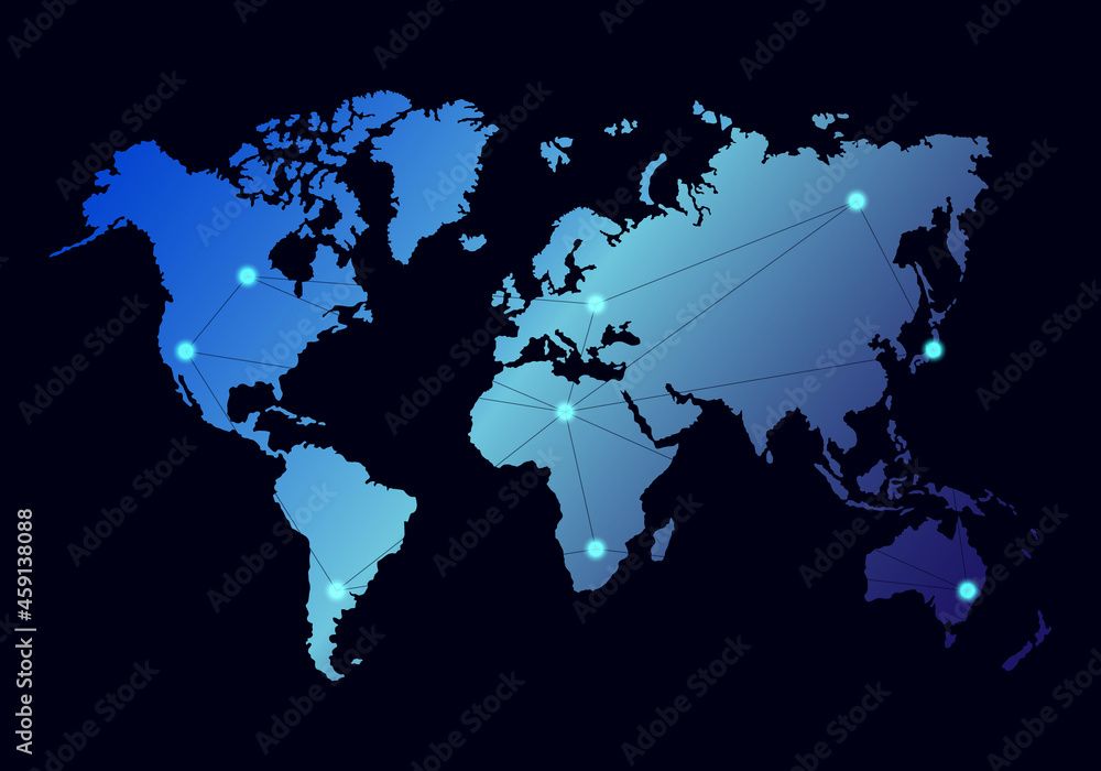 Hi-tech style world map illustration. Simple vector illustration ...