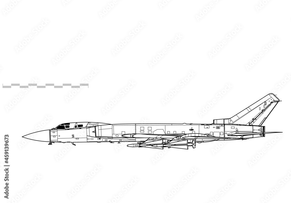 Tupolev Tu-28, Tu-128 Fiddler. Vector drawing of heavy interceptor ...