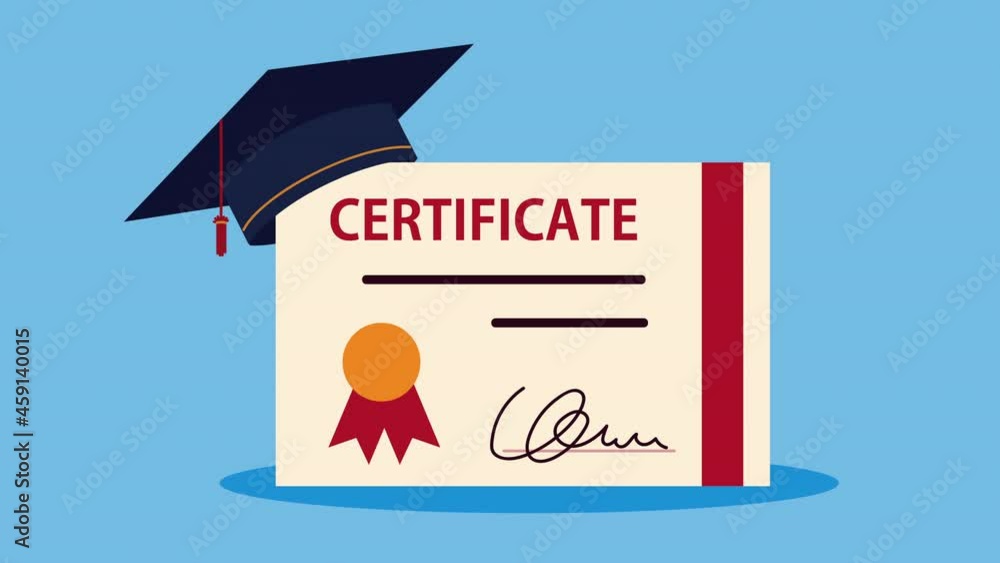 graduation animation with certificate and hat Stock Video | Adobe Stock