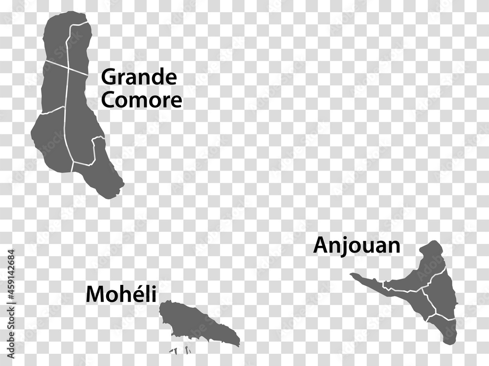 Blank map Comoros in gray. Every Island map is with titles. High ...