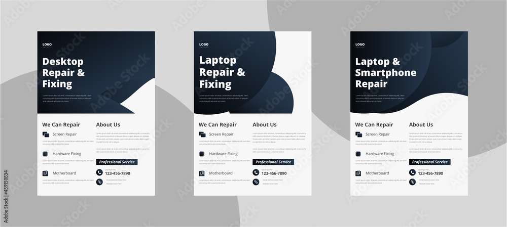 Laptop repair service flyer design sample idea. Computer smartphone ...