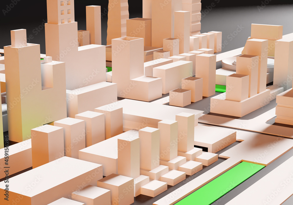 ภาพประกอบสต็อก Architectural visualization. Layout of buildings in city ...