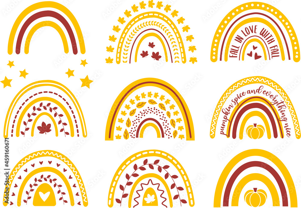 Fall rainbow Svg bundle. Autumn boho rainbow clipart. Vector ...