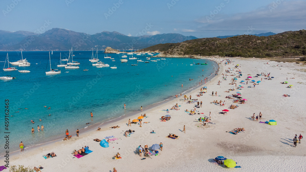 Aerial view of Loto Beach in the Agriates Desert northwest of Saint ...