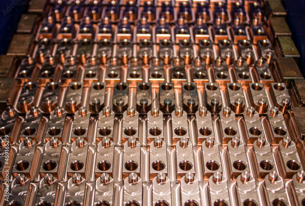 Copper sheet metal made of grooves arranged in separate rows into ...