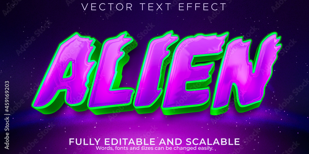 Alien space text effect, editable ufo and galaxy text style Stock ...