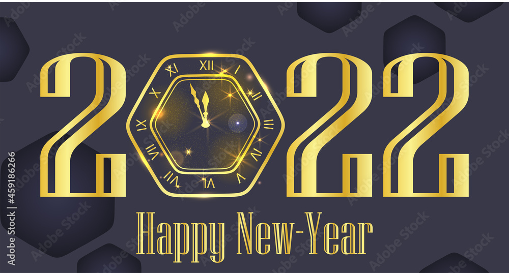card or banner on a happy year 2022 in gold formed by the numbers two ...