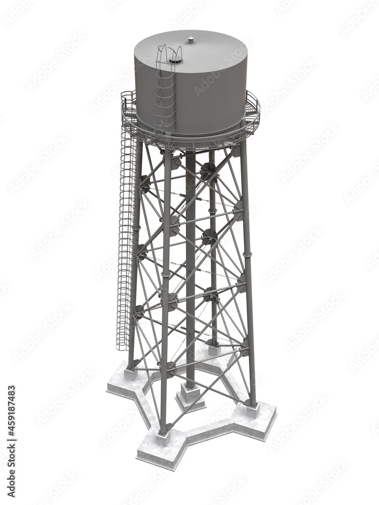 Water Tower. 3D illustration. Isolated on white background. watery ...