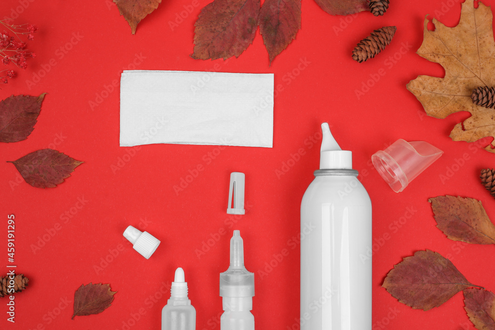 Different types of medical drops, nasal spray. Sanitation of the nose ...