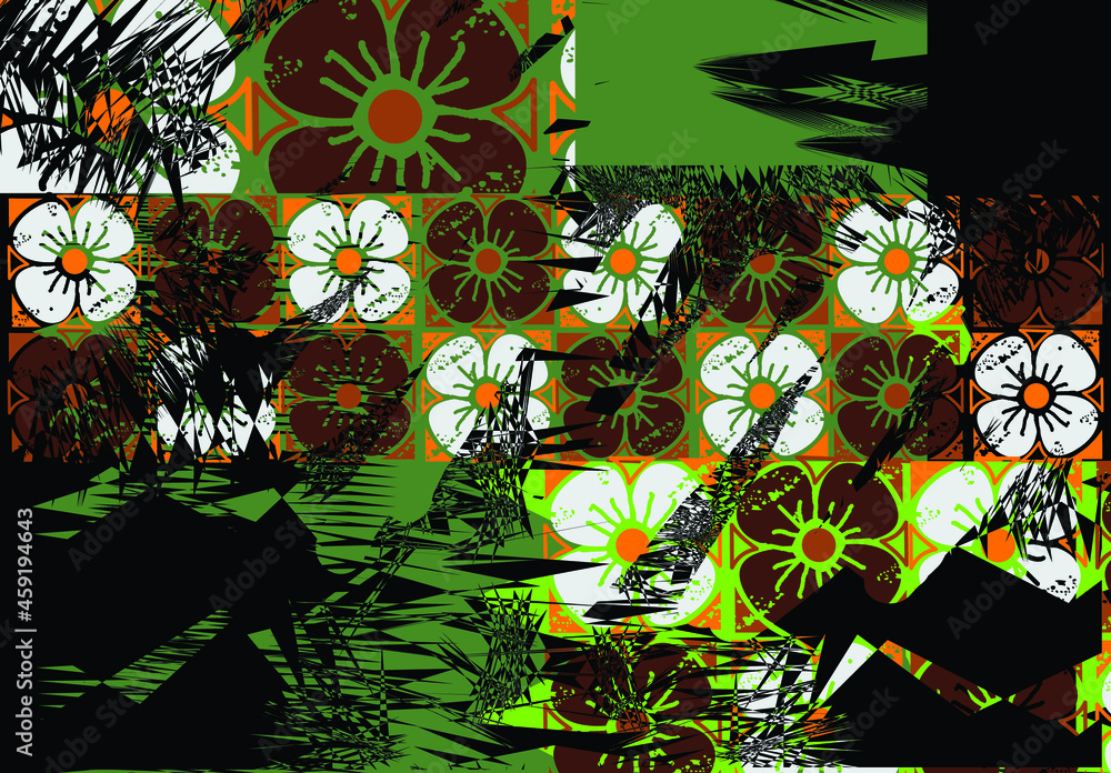 Abstract design with a combination of typical Indonesian batik motifs ...