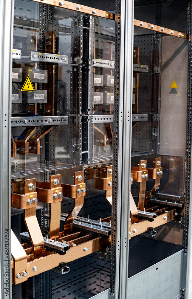 copper busbars in electrical power distribution cabinet Stock Photo ...