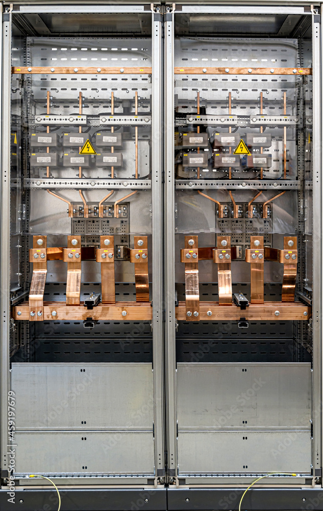 copper busbars in electrical power distribution cabinet Stock Photo ...
