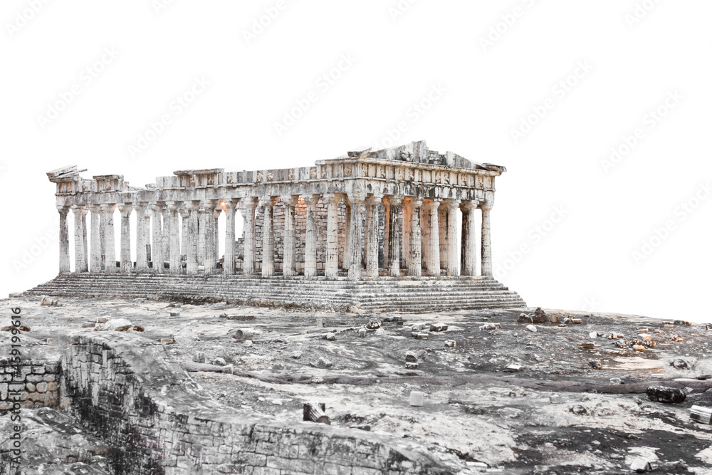 Ruins of the temple Parthenon isolated on white background with ...