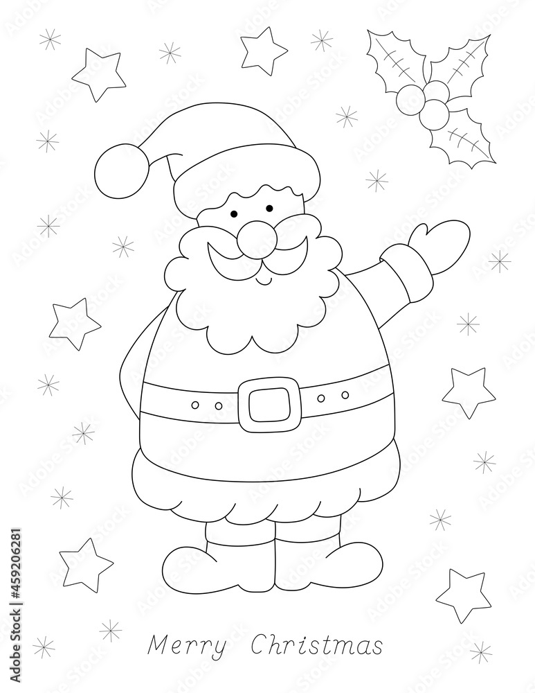 merry christmas coloring sheet for kids and adults with cute santa ...