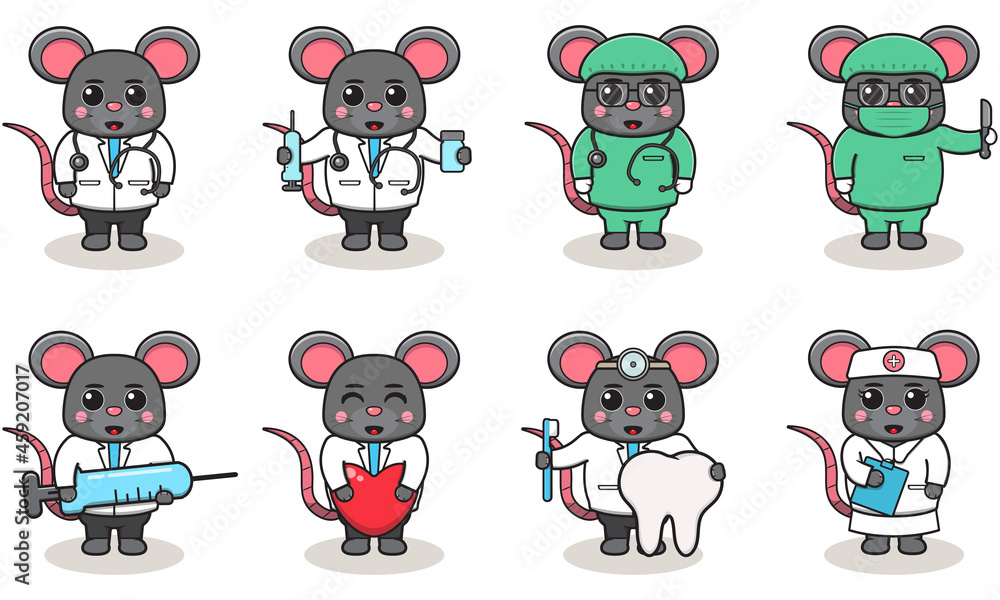 Vector illustration of Cute Character Cartoon of Mouse Doctor. Good for ...