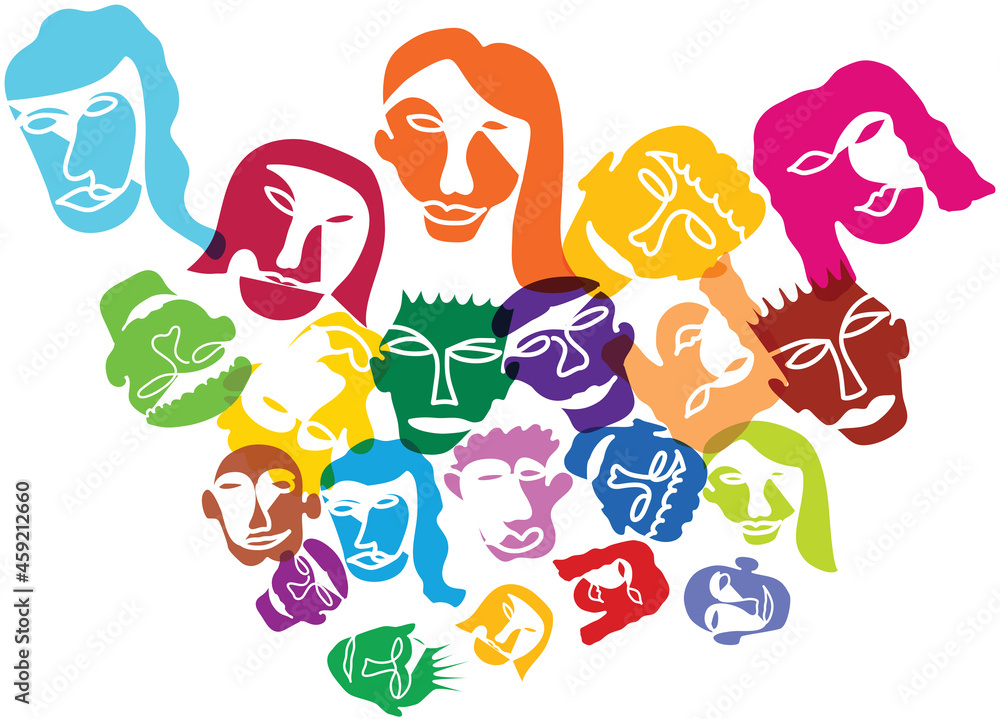 Crazy pop art colorful faces background. People portraits illustration ...