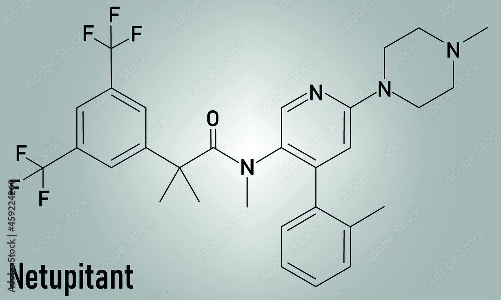 Netupitant drug molecule. NK1 receptor antagonist, used in combination ...
