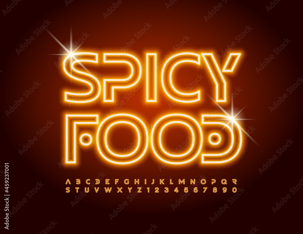 Vector modern sign Spicy Food. Creative neon Font. Bright electric ...
