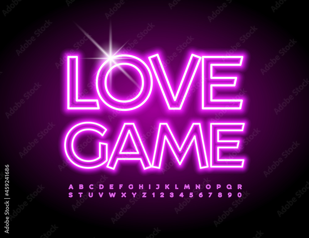 Vector digital concept Love Game. Bright Pink Font. Neon illuminated ...