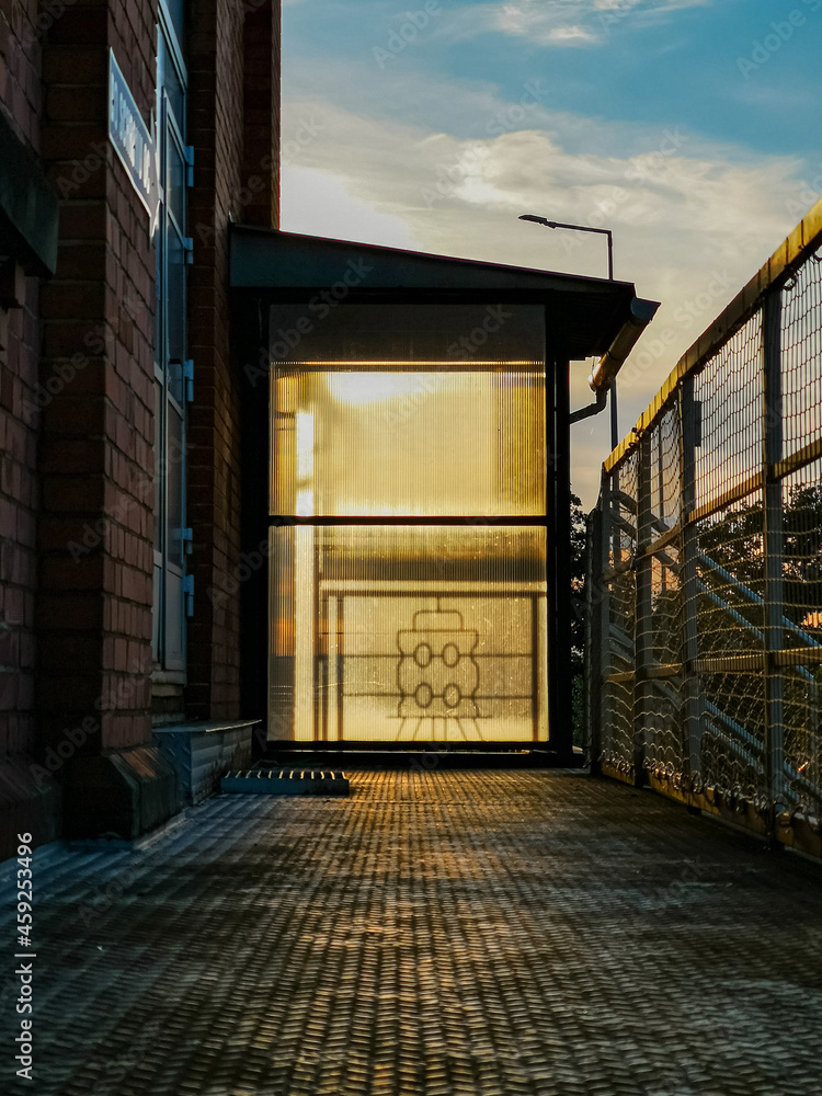 Shadow of metal railing on transparent plastic looks like glass Stock ...