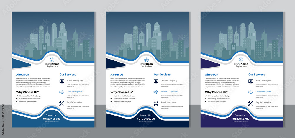 Set of 3 color variation flyer, brochure cover modern layout, annual ...